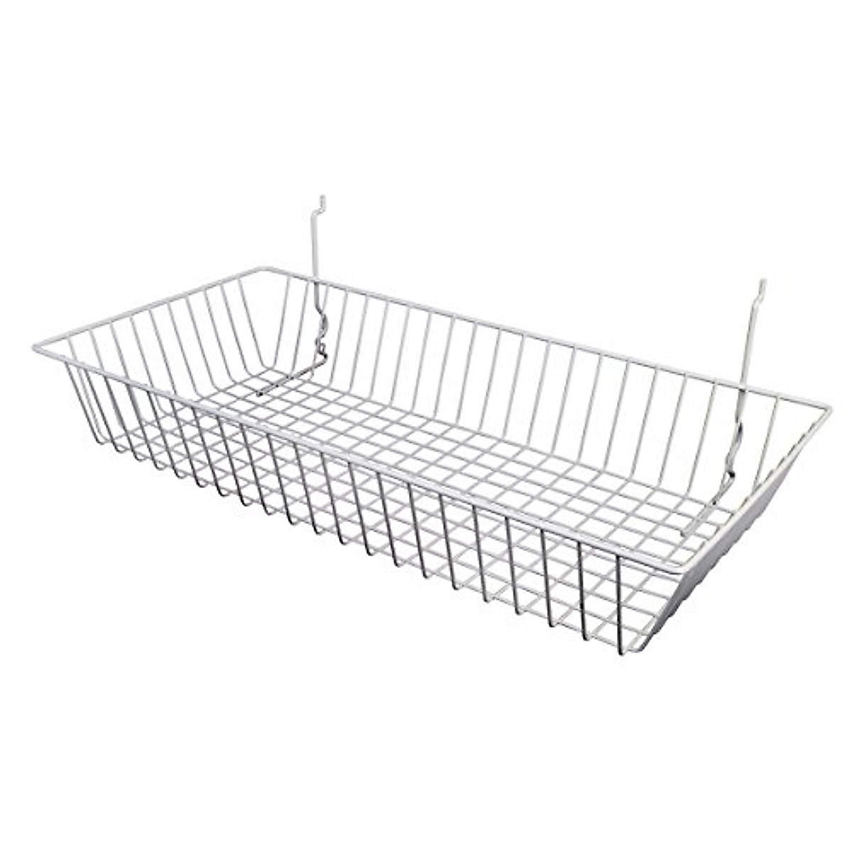 Epoxy Chrome Wire Basket for Pegboard, Slatwall or Gridwall (Set of 6), Merchandiser Baskets, Perfect For Commercial or Retailer, 24” L x 12” D x 4” H, Shallow Baskets (White)