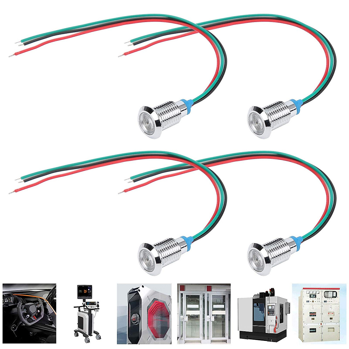 Hilitand 4 Sets Common Anode Round LEDs, 10mm Pre‑Wired Dual Color LED Waterproof Indicator Light 12‑24V(Red and Green)