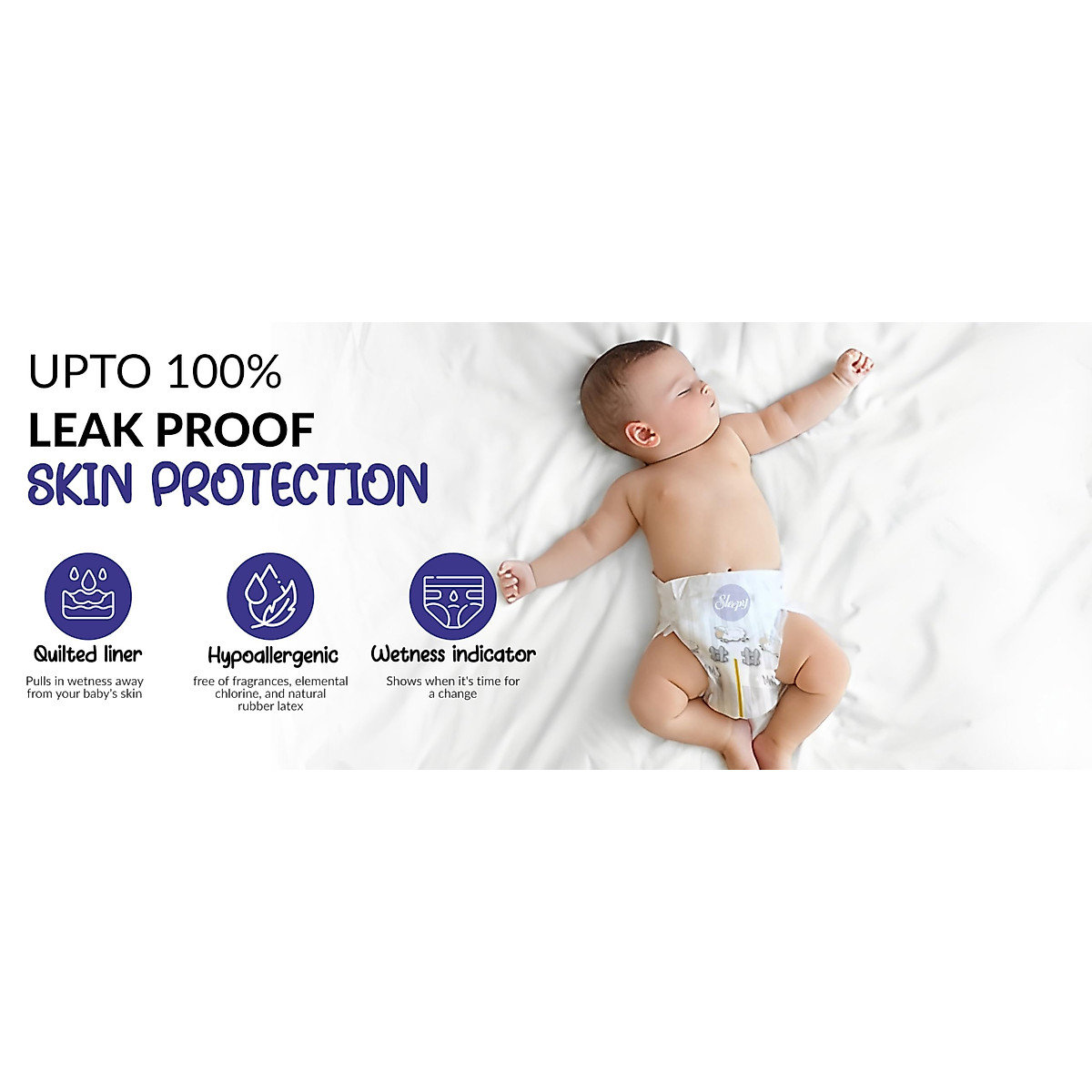 Sleepy 3X Jumbo Natural Baby Diapers, Made from Organic Cotton and Bamboo Extract, Ultimate Comfort and Dryness, 60 Count – Size 6 XL, Child Weight 33-55 lbs