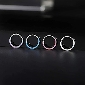 PEAKLINK Septum Jewelry 16G White Opal Septum Rings Daith Earring 316L Conch Piercing Jewelry 16G Nose Hoop Ring Septum Clicker Silver Rook Helix Tragus Cartilage Lobe Earring 8mm