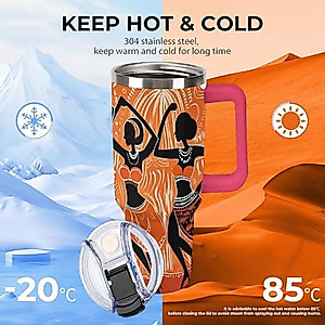 African Tribal Women 40 Oz Stainless Steel Cup Travel Tumbler with Handle and Straw Lightweight Coffee Mug for Home Office