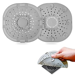 Shower Hair Drainer Catcher, Square Silicone Hair Stopper,Drain Hair Catcher Cover with Suction Cup Easy to Install and Clean Suit for Bathroom Bathtub and Kitchen(Upgraded Strong Suction Grey)