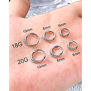 Melighting G23 Titanium Nose Rings Hoop 16G Conch Piercing Jewelry Clear CZ Double Titanium Helix Earrings Septum Rings Tragus Daith Piercing Jewelry for Women