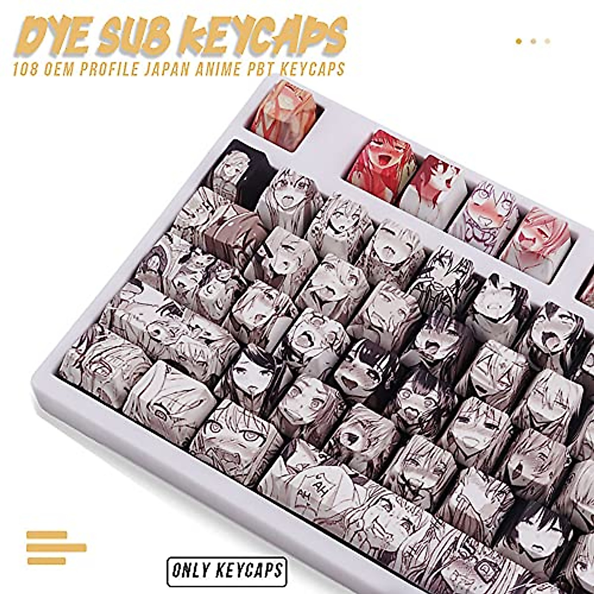 Gliging Anime Keycaps 108 PBT Dye Sublimation OEM Profile Japanese Anime Keycap for 61/87/104/108 Cherry Mx Gateron Kailh Switch Mechanical Keyboard
