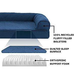 Furhaven Orthopedic Dog Bed for Large Dogs w/ Removable Bolsters & Washable Cover, For Dogs Up to 95 lbs - Quilted Sofa - Navy (Blue), Jumbo/XL