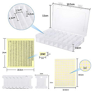 Caydo 2 Pieces Plastic Embroidery Floss Organizer, 24 Grids Cross Stitch Thread Box with 150 Hard Floss Bobbins 552 Floss Number Stickers and 165 Blank Stickers