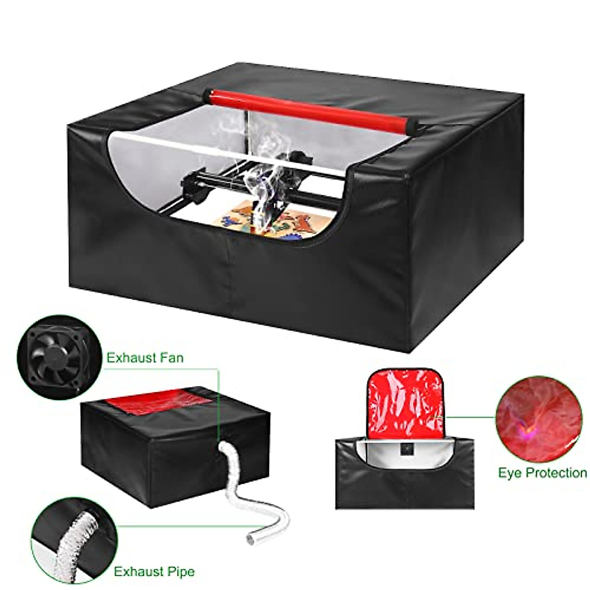 Esoilga Laser Engrave Enclosure with Vent, Fireproof Laser Engraving Machine Protective Cover with Exhaust Pipe and Exhaust Fan Compatible with xTool D1 Atomstack A5 ORTUR Aufero, Eye Protection