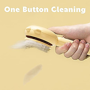 OurMiao Paw Cat Brush with Release Button, Self Cleaning Cat Brush for Shedding, Cat Hair Brush for Grooming Long and Short Haired Cats Dogs (Yellow)