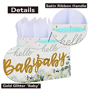 16.5" Extra Large White Gift Bag Set with Greeting Card and Tissue Papers (Gold Glitter ‘Baby’) for Baby Shower, Baby Girl or Boy, Girls' Birthday Party, Women's Birthday Parties - 16.5”x5.5”x12.6”, 1 Pcs.