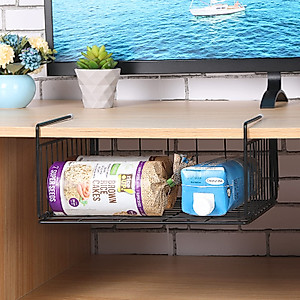 SUFAUY 2-Pack Under Cabinet Shelf Basket Organizer, Metal Wire Rack Hanging Storage Baskets Holds up to 22lbs for Kitchen Pantry or Refrigerator, Silver