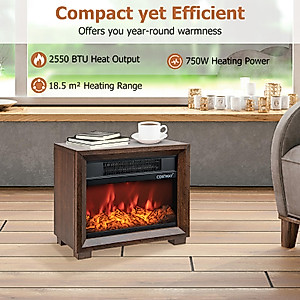 COSTWAY 13 Inch Small Electric Fireplace Heater, Mini Wooden Fireplaces Stove w/Vivid Flame Effect, Overheat Protection, 750W Portable Tabletop Fireplace for Indoor Use, Living Room, Bedroom, Brow