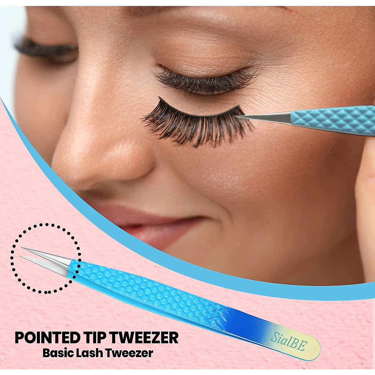 Eyelash Extension Tweezers-3 Pcs Diamond Grip Lash tweezers For Eyelash Extensions-SialBE Straight And Curved L-Shape Eyelash Tweezers, Tweezers For Eyelash Extensions With Silver Tip