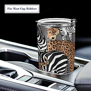 ALAZA Zebra Leopard Print Abstract Insulated Travel Tumbler Mug with Lid & Straw Double Wall Vacuum Water Bottle Car Cup Stainless Steel, Hot and Cold Thermos, 20oz