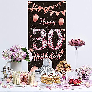 30th Birthday Banner Decorations Door Cover, Rose Gold 30 Year Old Birthday Party Backdrop Supplies for Her Women, Happy Thirty Birthday Poster Sign Decor(Rose Gold)