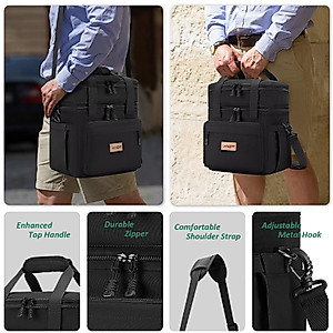 gelugee Lunch Bag Women,Double Deck Lunch Box for Men, Insulated Lunch Cooler Tote Bag, Waterproof Adult Lunchbox, 15L Large Black Lunch Pail for Work Office Picnic