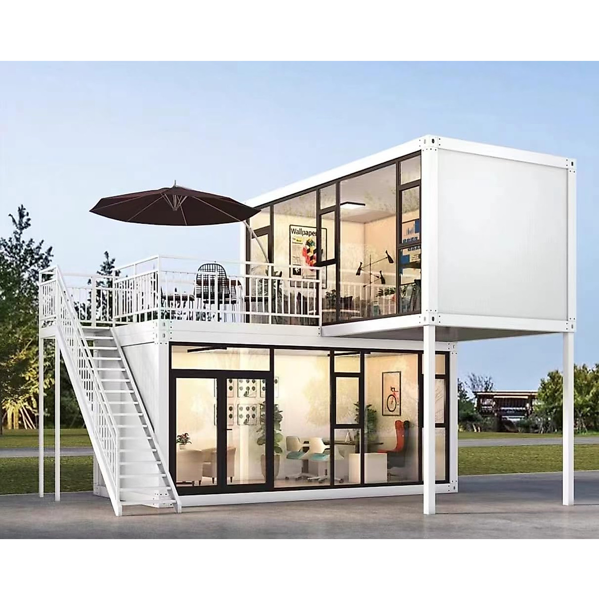 Two-Story Customized Container Houses Villas Prefab Tiny Homes to Live in for Adults Mini Foldable Mobile Home Modular Guest Homes kit casas prefabricadas para Vivir, Stair Terrace guardrail