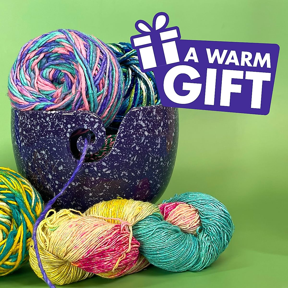 Darn Good Yarn handcrafted ceramic knitting crocheting yarn bowl| Purple speckled design| Large- holds at least 2 balls of yarn