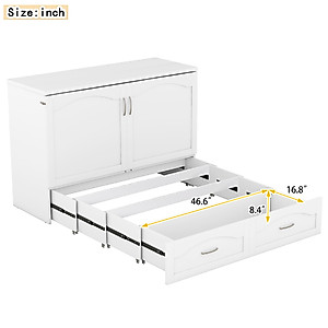 Jintop Full Size Murphy Bed,Cabinet Hideaway Bed with Drawer and a Set of Sockets & USB Ports,Wood Wall Bed can be Folded w/Pulley Structure Design,Easy Assembly,for Kids Bedroom,Student Dorms,White