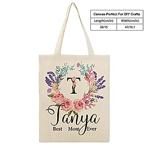 Custom Tote Bag For Women Personalized Floral Initial Shoulder Bag For Beach Wedding Travel Work Birthday Gifts