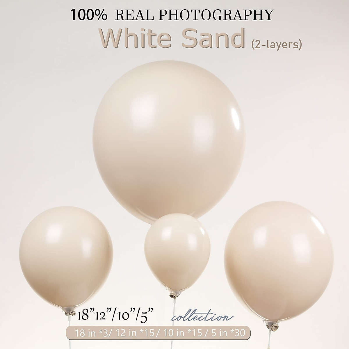 Kozee Double-Stuffed white sand Balloons Different sizes 63 PACK 18+12+10+5 inch beige Balloon Garland kit For Wedding Birthday baby shower anniversary decorations