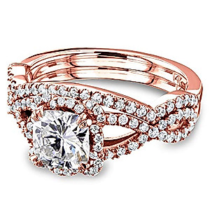 Kobelli Cushion Moissanite Fancy Halo Cross Shank Bridal Set, 1-1/2 CTW in 14k White Gold, 8