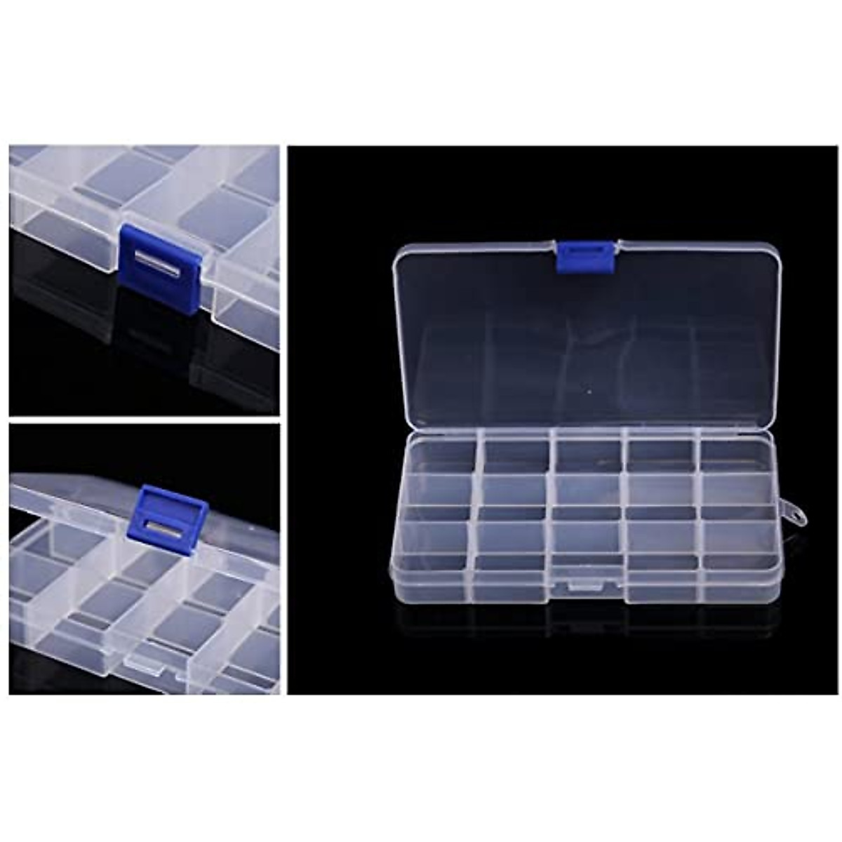 MILEVO jewelry storage box Compact Adjustable 15 Compartment Plastic Storage Box Jewel Case Tool Container