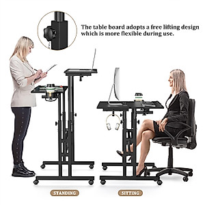 Small Standing Desk with Wheels, Stand Up Desk, Mobile Desk, Portable Standing Desk on Wheels, Standing Desk for Walking Pad, Rolling Desk Adjustable Height, Rolling Computer Desk, Tall Desk on Wheels