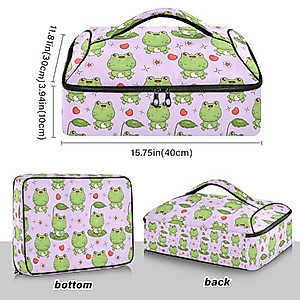 Kcldeci Insulated Thermal Food Carrier Insulated Casserole Carrier for Hot or Cold Food,Happy Frogs on Purple Insulated Tote Bag for Potluck Cookouts Parties Picnic,Lasagna Lugger
