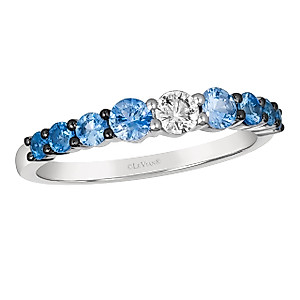LE VIAN 1 Carat White and Blue Sapphire Classic Stackable Band Ring for Women in 14k White Gold Promise Anniversary Ring Size 7