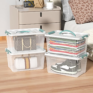 Uumitty 14 Quart Stackable Storage Bin with Latching Lid, Plastic Container Box to Organize Office, Crafts, Clear Base and White Lid, 8-Pack