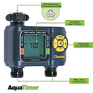 Melnor 65035-AMZ AquaTimer 2-Zone Digital Water Timer with 3 Stainless Steel Filter Washers Set