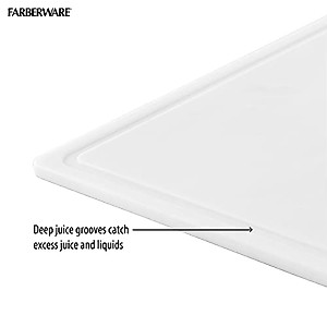 Farberware Extra-Large Plastic Cutting Board with Perimeter Juice Groove, Dishwasher-Safe Kitchen Chopping Board, 15x20-Inch, White