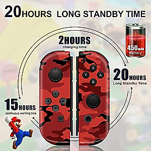 SANGDER Wireless Controller Replacement for Nintendo Switch，Wireless Switch Controller Support Wake-up Function with Grip（Camo Red）