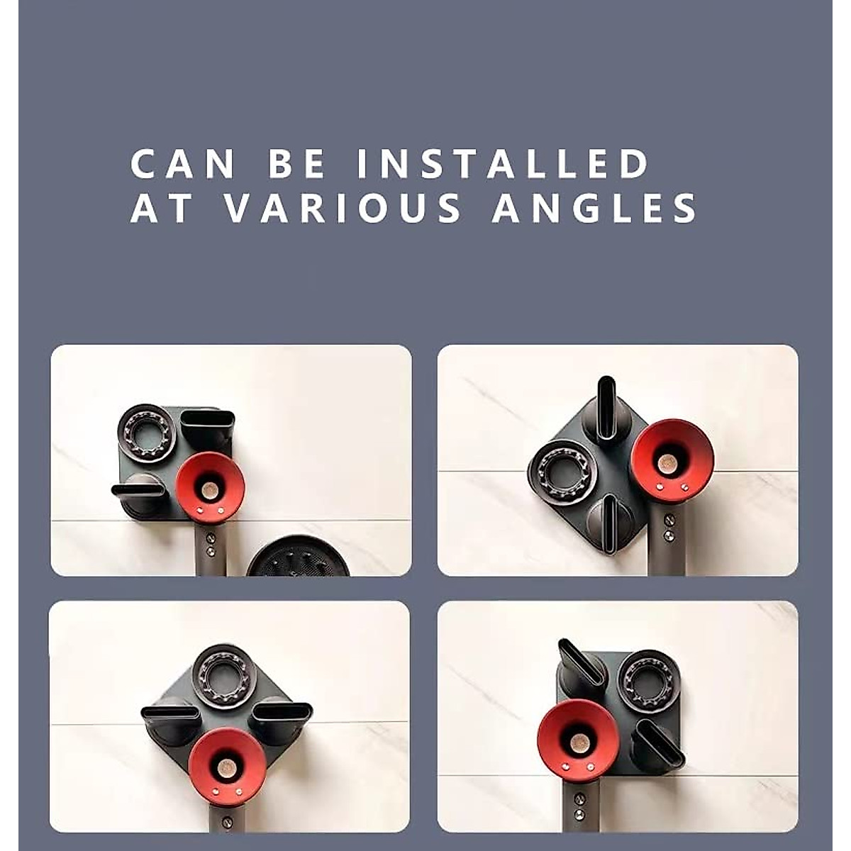 Wall Mount Holder for Dyson Hair Dryer,Magnetic Wall Bracket Frame for Dyson Supersonic Hair Blow Dryer,Accessories Organizer Storage Bracket Rack Fits Curler Diffuser,Nozzles and Power Cable(Black)