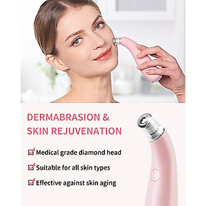NEWDERMO 2-in-1 Microdermabrasion Machine for Facial, Diamond Microdermabrasion Device USB Rechargeable - Advanced Home Facial Treatment Machine (Pink)