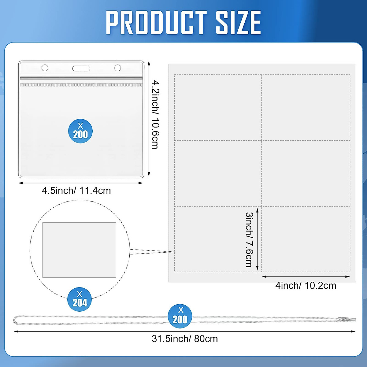 Eaasty 200 Pack Neck Hang Badge Holder with Labels, Clear Hanging Lanyard Style Name Badges Waterproof Name Tag Badge Holders with Lanyard for Meeting Seminar Show Event and Conference