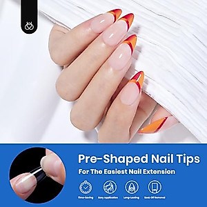 Beetles Gel Nail Kit Soft 500Pcs Medium Almond Pre Shaped Clear Full Cover False Nails for Gel Art Polish Soak Off Lamp Easy Nail Extensions Acrylic Fake Nails False Press on Nail Tips