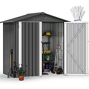 DWVO 5.6x3.2ft Metal Outdoor Storage Shed, Waterproof Tool Shed Heavy-Duty Storage Unit with Lockable Door and Vents, Ideal for Bicycles, Tools, Lawnmowers, Backyards, Patios, Lawns - Dark Gray