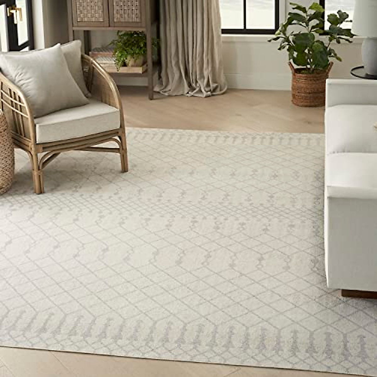 Nourison Astra Machine Washable Moroccan Ivory 9' x 12' Area Rug, Easy Clean, Non Shedding, Bed Room, Living Room, Dining Room, Kitchen (9x12)