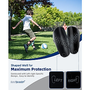 RAYSHARP Shin Guards Soccer Youth - Comfortable and Durable Toddler Kids Soccer Shin Guards with Adjustable Straps for Boys Girls Teenagers Adults Black S