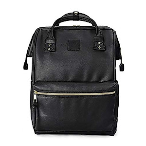 Kah&Kee Leather Backpack Diaper Bag with Laptop Compartment Travel School for Women Man (Black, Large)