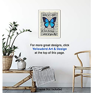 Inspirational Wall Art - Home Decor, Room Decorations for Bedroom, Office, Living Room - Unique Cute Boho Gift for Women, Girls, Teens - Blue Butterfly – 8x10 Self Confidence Picture Poster Sign