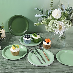 AimFun Sage Green Paper Plates Gradient Green Party Plates 7”Disposable Round Dessert Plates for Birthday Wedding Bridal Baby Shower Christmas Party Supplies 4 Colors (48, Sage Green)