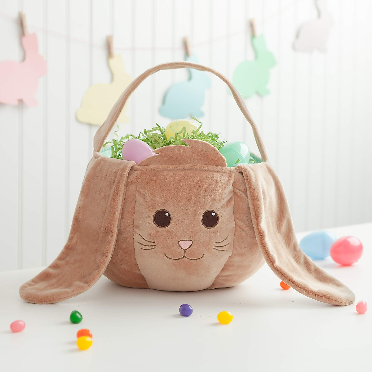 Personalized Brown Easter Bunny Bag with Custom Name | Plush Easter Bag with Handle | Soft Egg Basket for Kids | Customized Easter Basket | Great for Book and Toy Storage