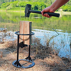 BiggerFire Manual Log Splitter High Carbon Steel Firewood Kindling Splitter Wood Splitting Wedge with 4LB Hammer Garden Tool Kit with Carry Bag PC-MH