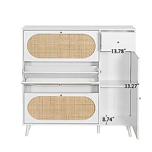 Pvillez Shoe Storage with Flip Drawers,NaturalRattan Shoe Cabinets,Shoe Organizer RackWooden Shoe Organizer for Entryway/Bedroom/Living Room/Apartment,Free Standing