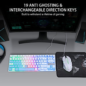 Gaming Keyboard 87 Key TKL Wired Keyboard,CHONCHOW Rainbow Led Backlit White Keyboard Mouse 3200DPI Cute Keyboard Combo Compatible with PC Laptop Ps4 Ps5 Xbox Gamer