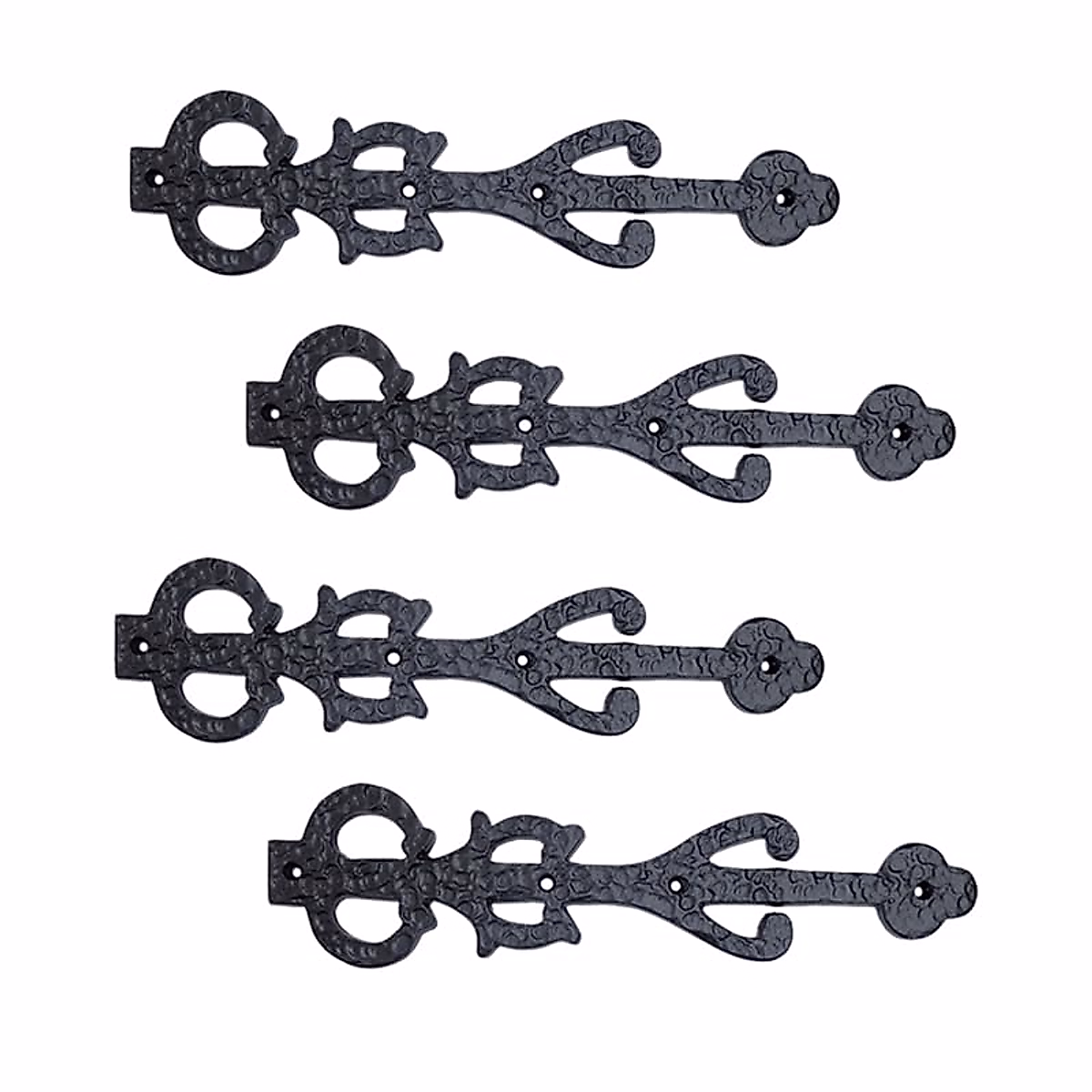 Adonai Hardware 12 Inch Izehar Heavy Duty Antique Aluminium Strap False/Faux/Dummy Hinge Fronts (4 Pack, Black Powder Coated) for Vintage Barn Doors, Gates, Furniture, Garage, Shutters and Fences