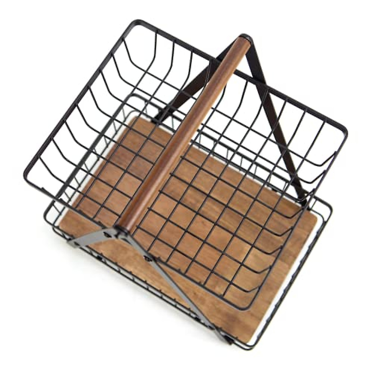 Emerson Ergonomics 2-Tier Large Fruit Basket || Wood Metal Bread Basket || Kitchen Countertop Fruit Bowl