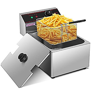 ARLIME Deep Fryer with Basket, 1700W Stainless Steel Electric Countertop Deep Fryer, 6.4 Quart Oil Container & Lid, Adjustable Temperature, Large Frying Machine Perfect for Chicken French Fries